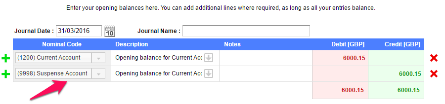 Suspense Account - Opening Balances - accounting - QuickFile