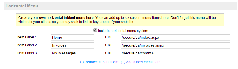 Client area menu customisation - support - QuickFile