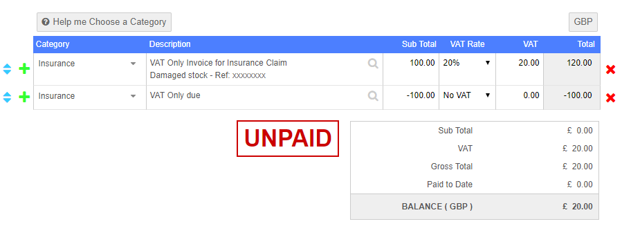 Insurance claim vat only to pay - accounting - QuickFile
